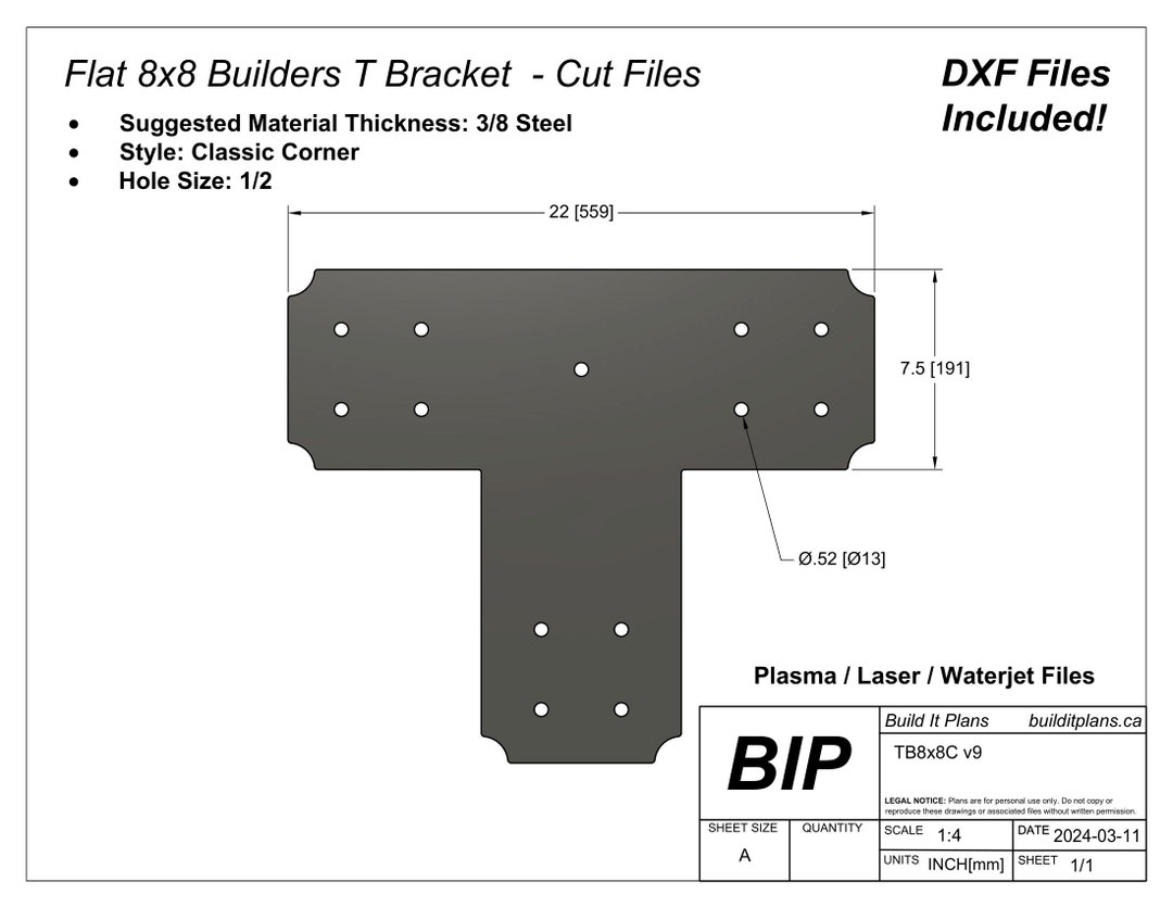 Classic 8x8 Post T Bracket DXF Cut File - Etsy
