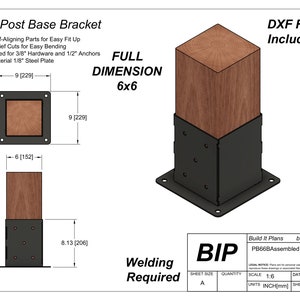 6x6 Full Dimension Post Base Bracket DIY Cut Files - Base Bracket or ...