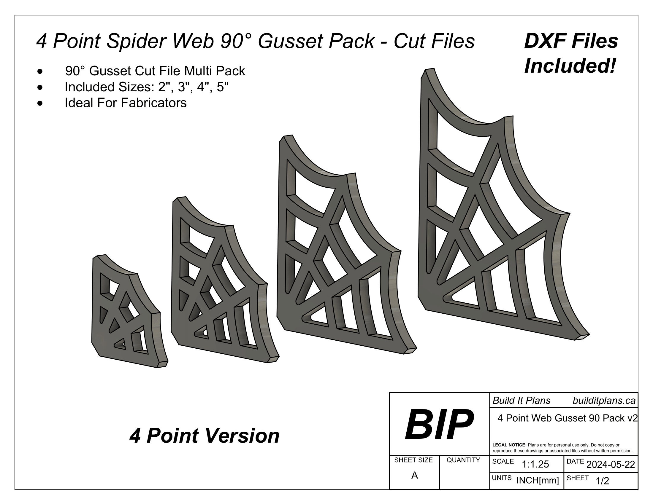 Spider Web Corner Gusset Cut Files Pack for Fabricators 4 Point Style ...