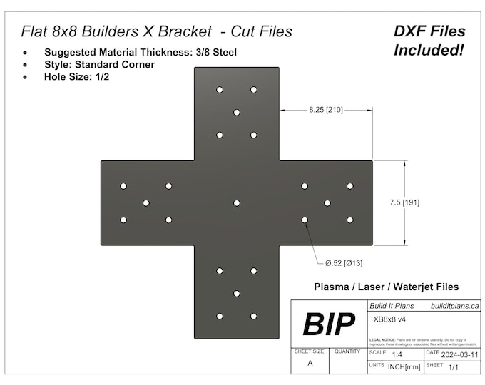 Standard 8x8 Post X Bracket Cut File for Timber Frame - DXF Plasma File ...