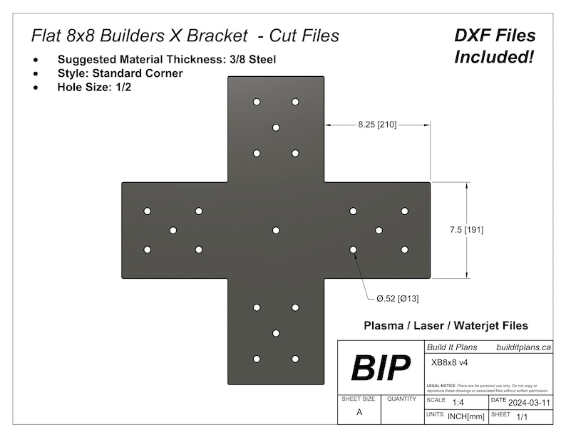 Standard 8x8 Post X Bracket Cut File for Timber Frame - DXF Plasma File ...