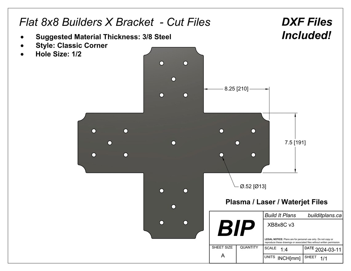 Classic 8x8 Post X Bracket DXF Cut File - Etsy
