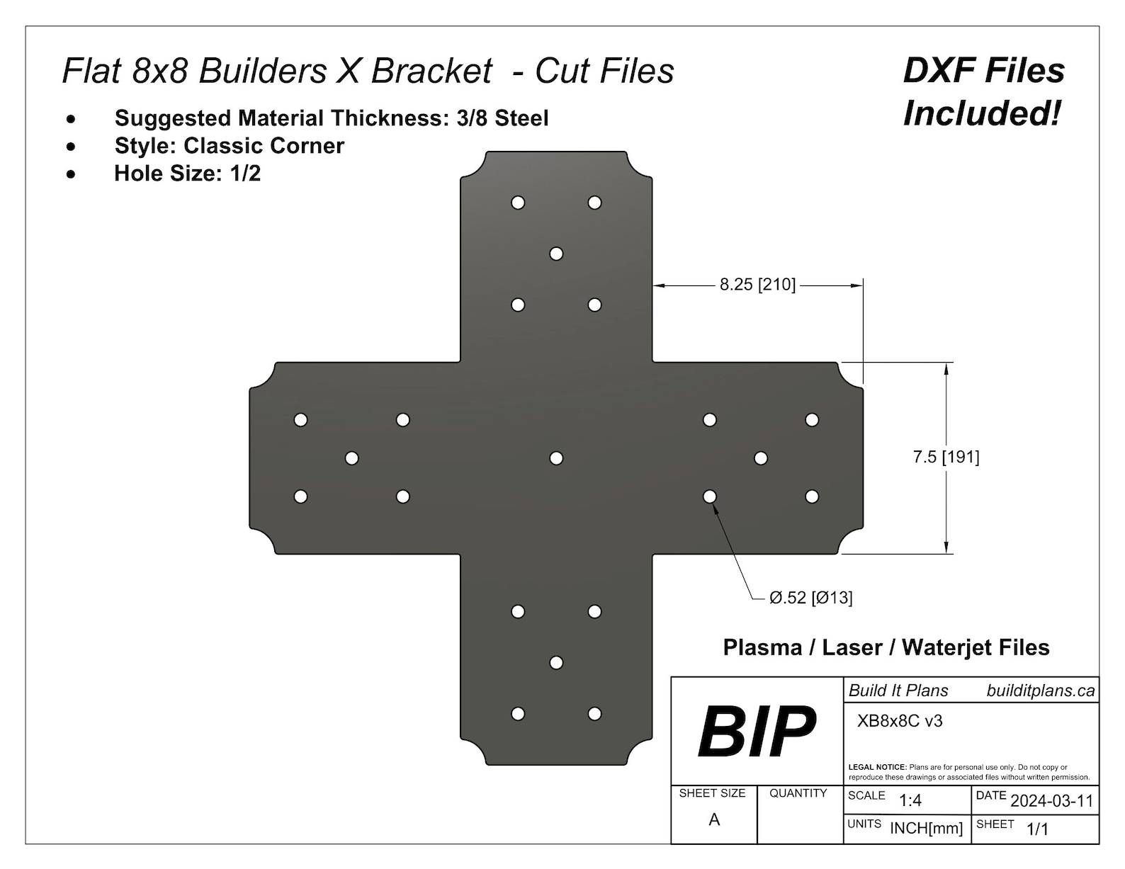 Classic 8x8 Post X Bracket DXF Cut File - Etsy