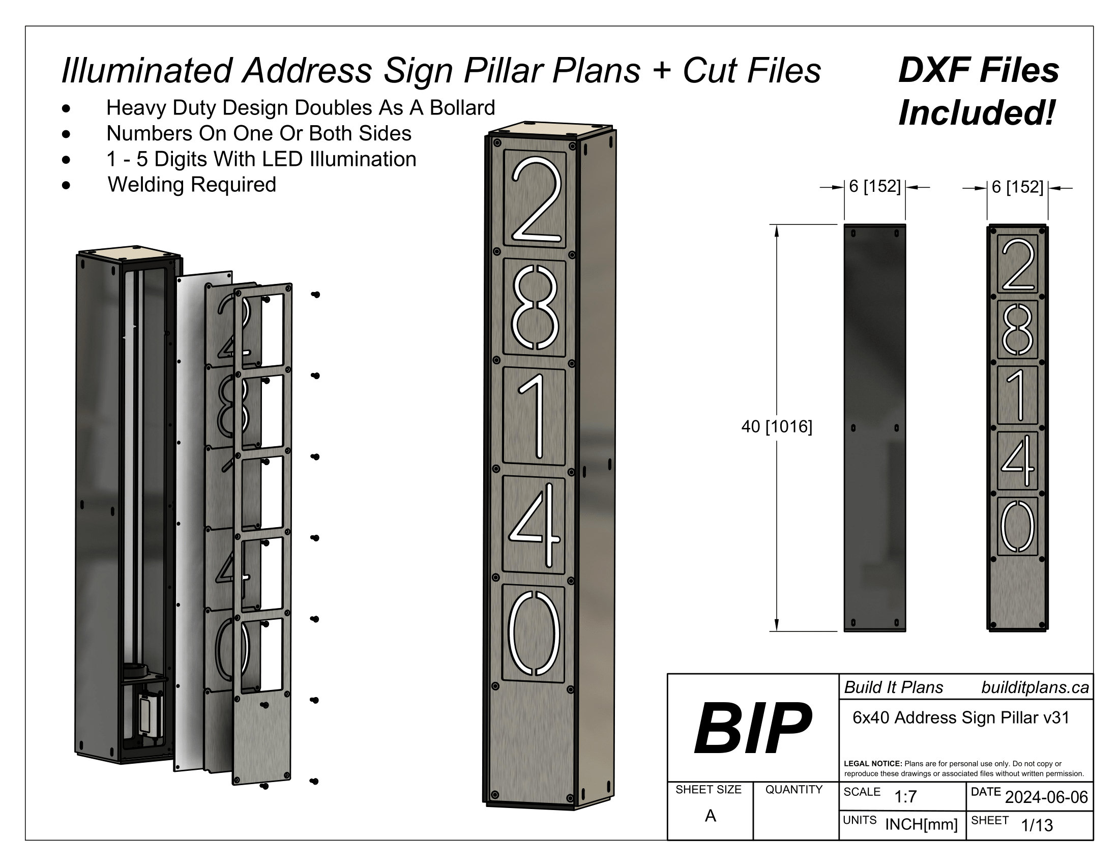 Illuminated Address Sign Pillar DXF Cut Files and Plans - Etsy