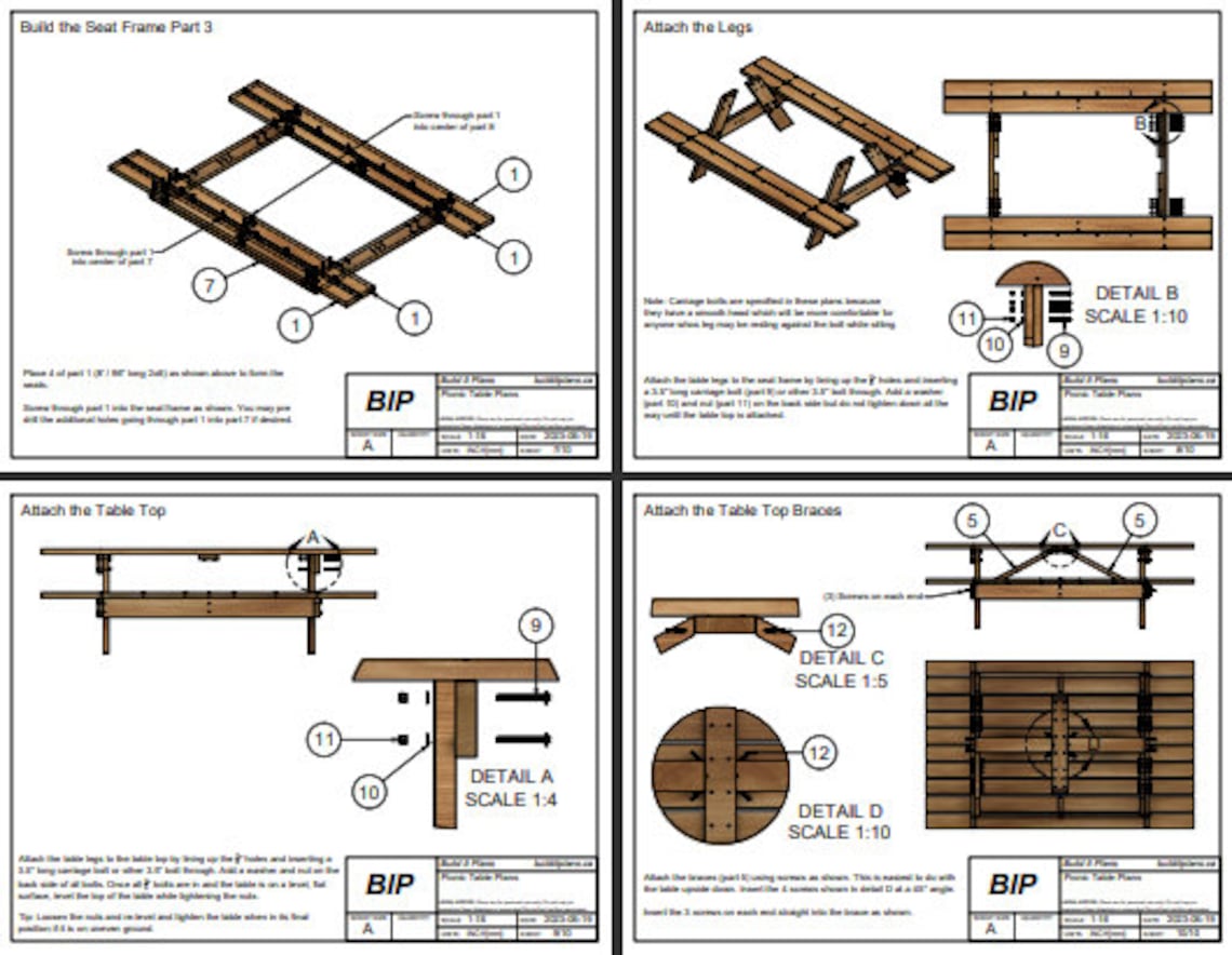 8 Foot Picnic Table PDF Plans: DIY 2x6 Construction (digital Download ...