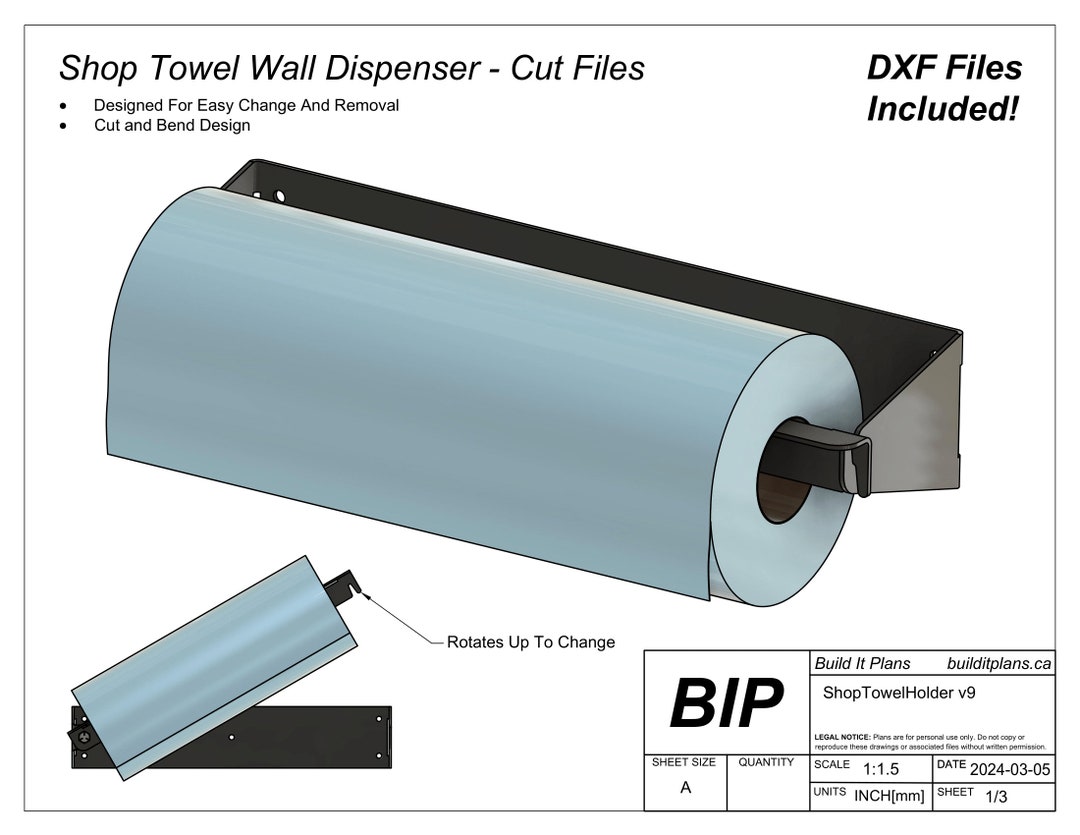 Shop Towel Dispenser Cut Files for Wall Mount Shop Towel Holder DXF ...