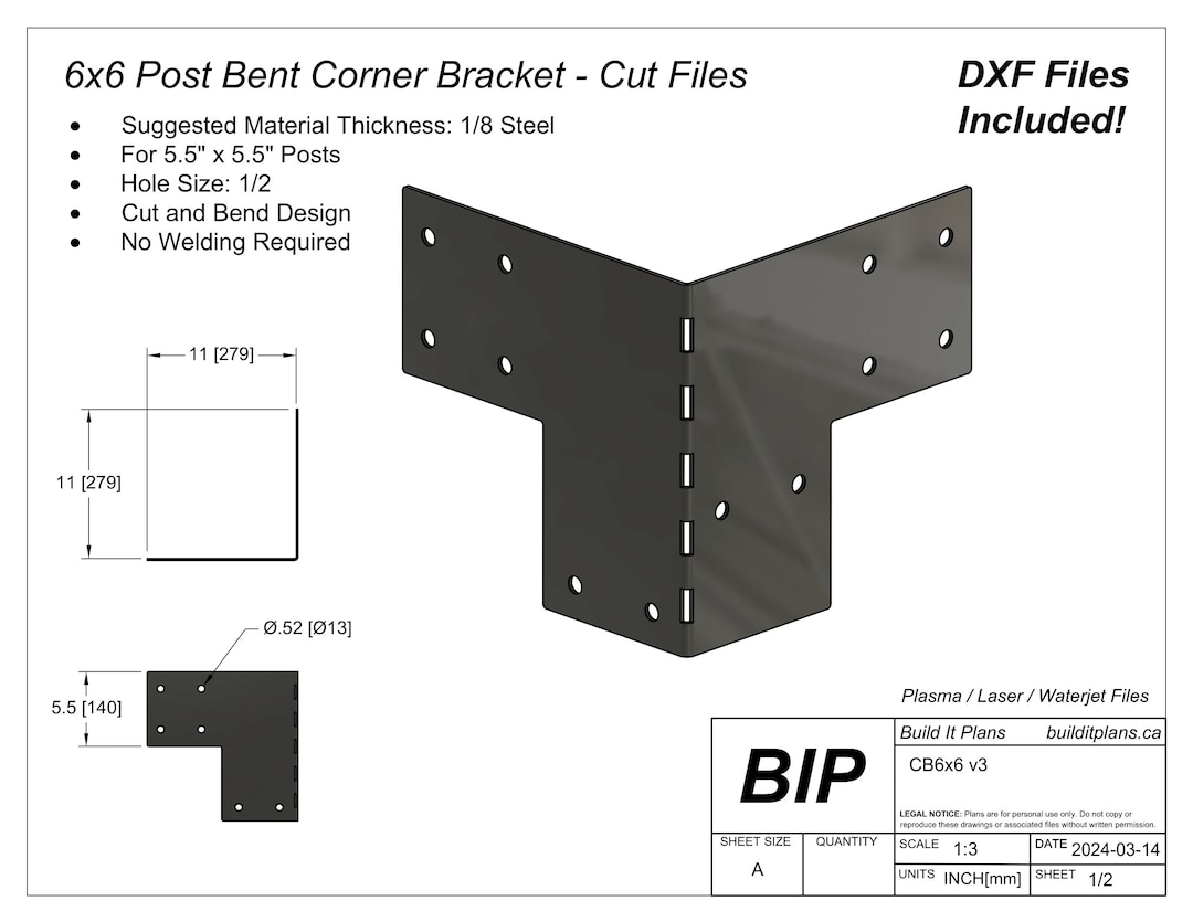6x6 Post Corner Angle Bracket Cut File for Pergola - Inner Corner DXF ...