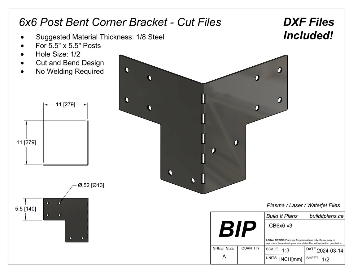 6x6 Post Corner Angle Bracket Cut File for Pergola Inner Corner DXF ...