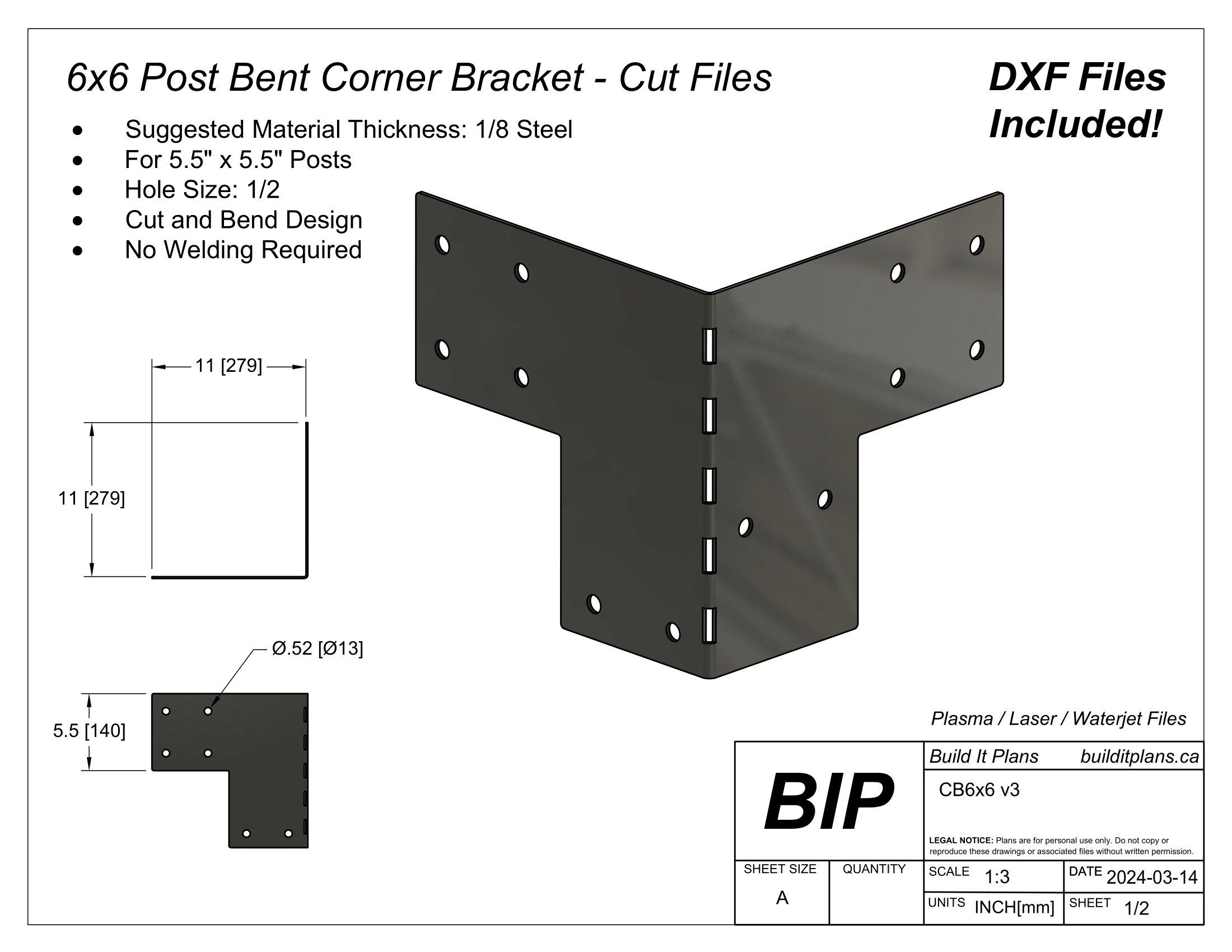 6x6 Post Corner Angle Bracket Cut File for Pergola Inner Corner DXF ...
