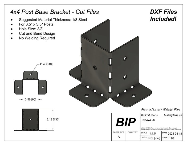 4x4 Post Base Bracket DXF Cut File - Etsy