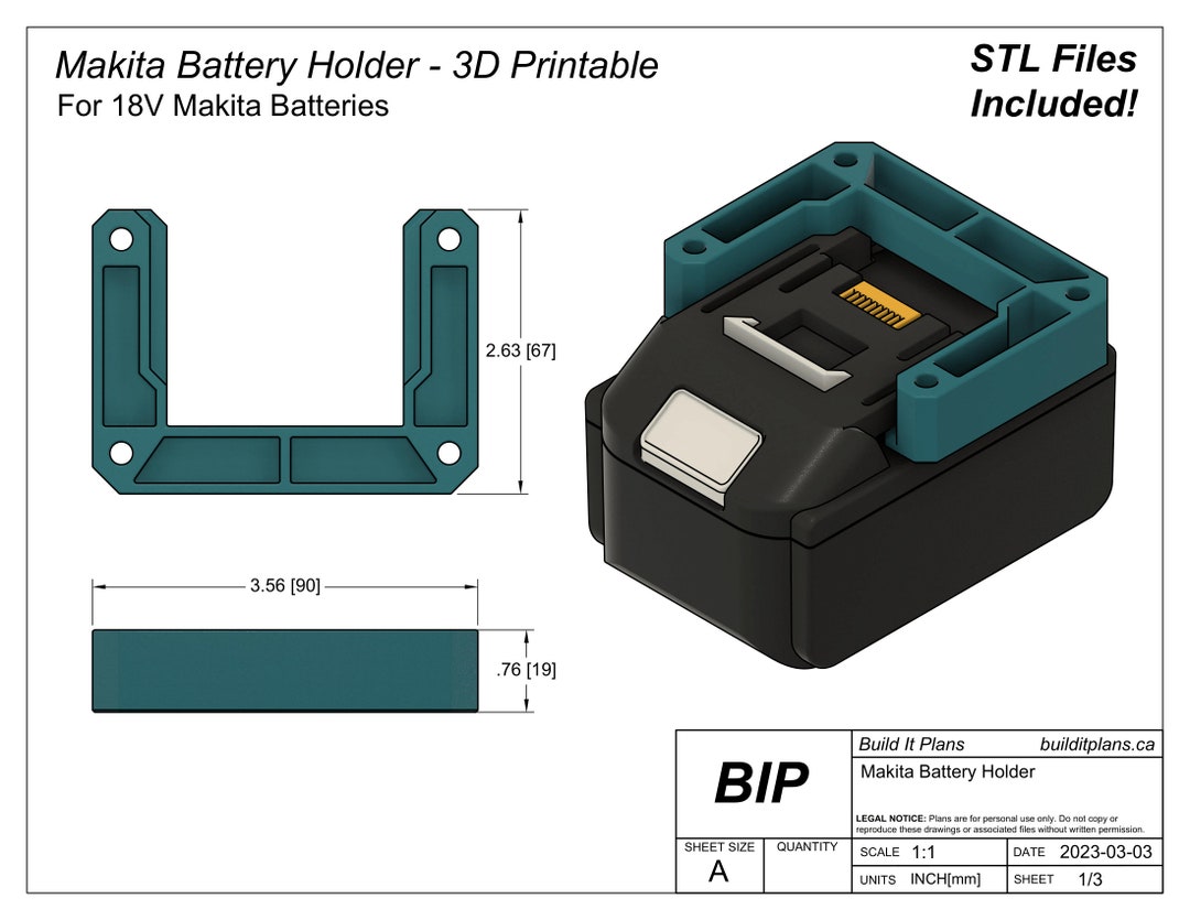 Makita Battery Wall Mount STL – 3D Print File for Makita 18V Batteries ...