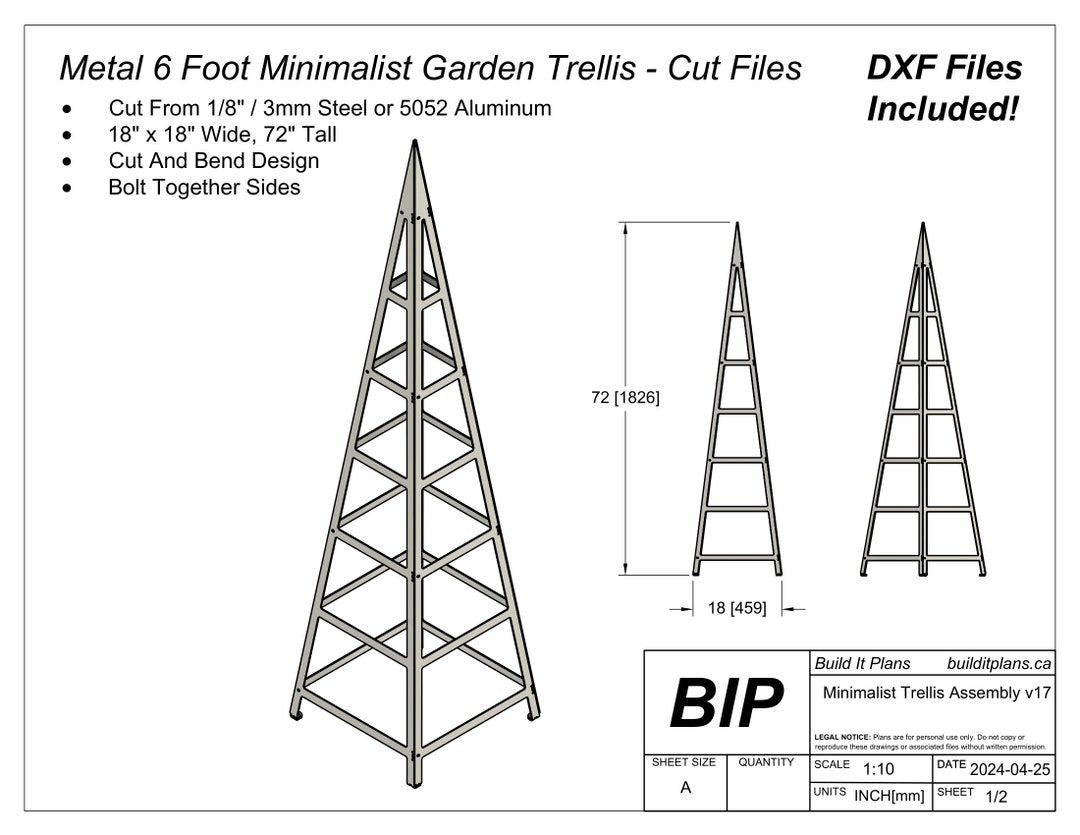 Metal 6' Minimalist Garden Trellis Cut Files for DIY Garden Lattice ...