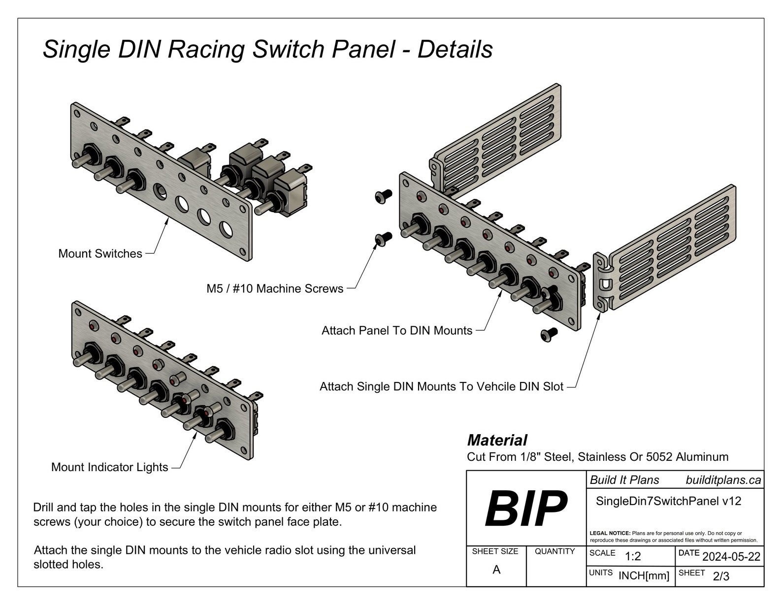 Single DIN Racing Switch Panel Cut Files 180mm X 50mm DIN 7 Toggle ...