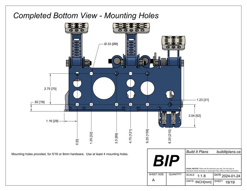 Pedal Box Files + Plans - Floor Mount 3 Pedal Set DXF Files + PDF Plans ...