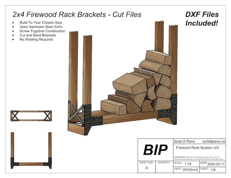 Firewood Rack Bracket Cut Files Firewood 2x4 Storage System DXF Cut ...