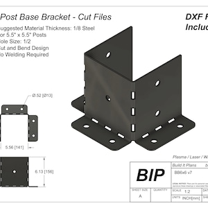 6x6 Post Base Mount Bracket DXF Cut File - Etsy