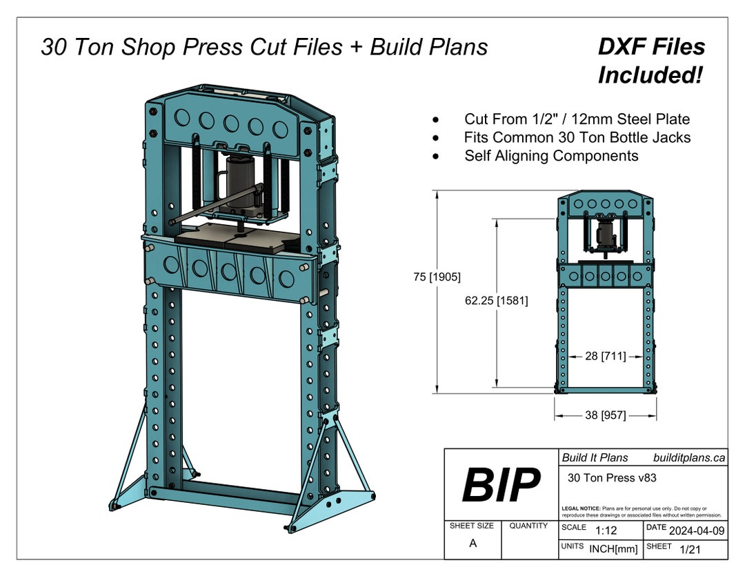 30 Ton Shop Press DXF Files - Heavy Duty Press Cut Files + Plans - Etsy