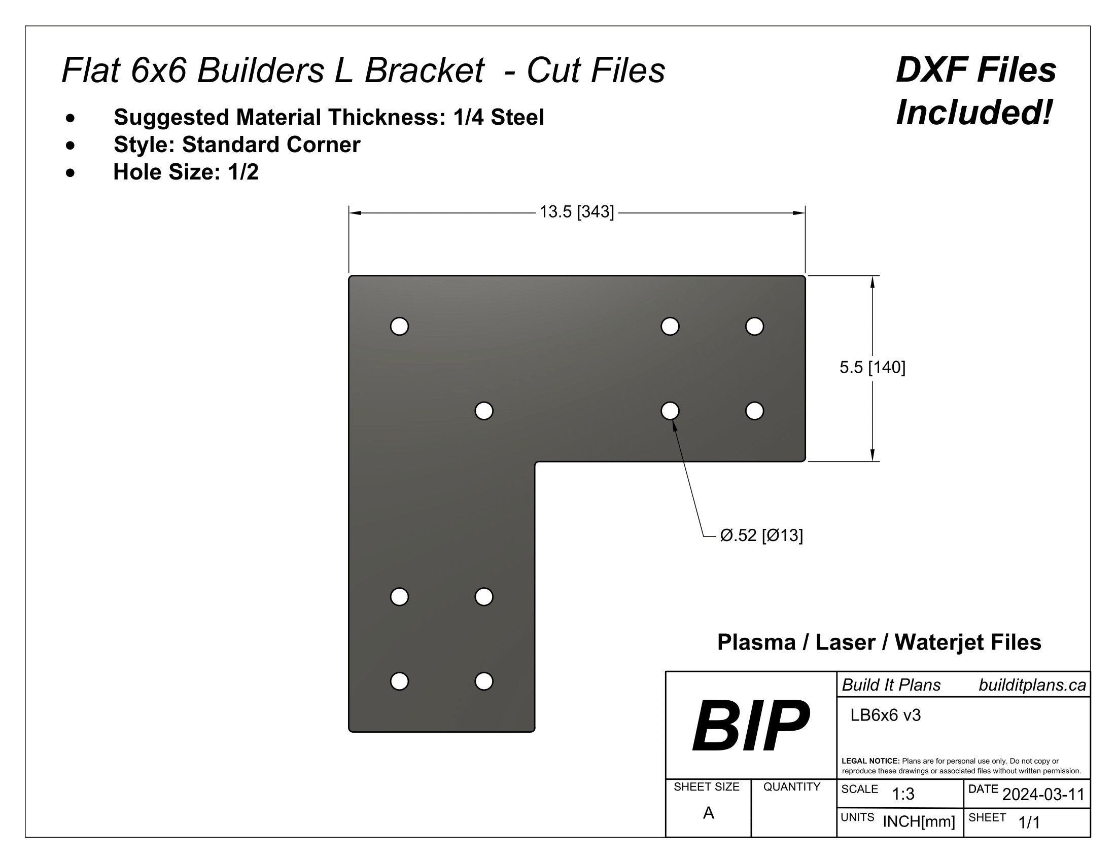 Standard 6x6 Post L Bracket Cut File Timber Frame DXF Plasma File Truss ...