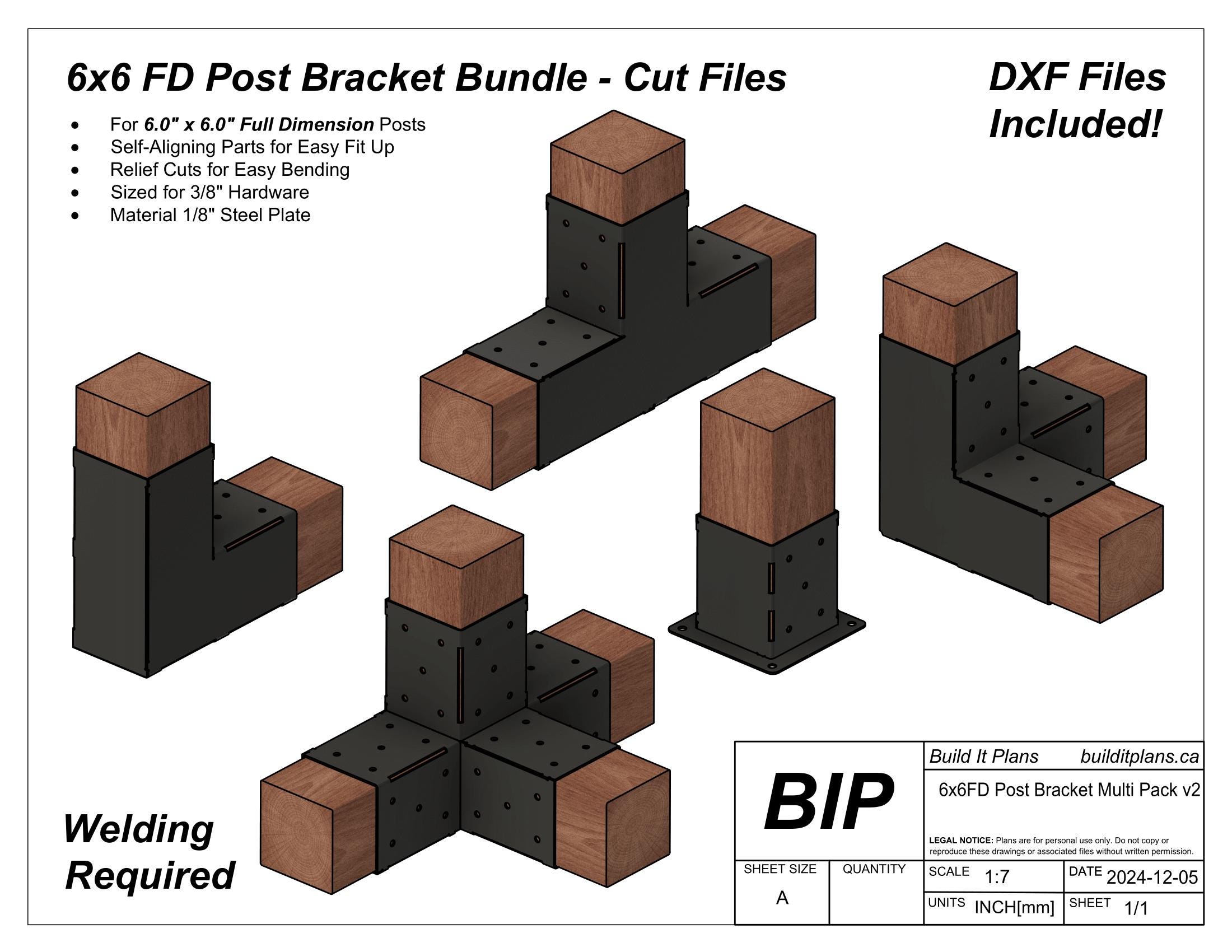 6x6 Post Bracket Bundle Cut Files for Pergolas FULL DIMENSION 6x6 ...