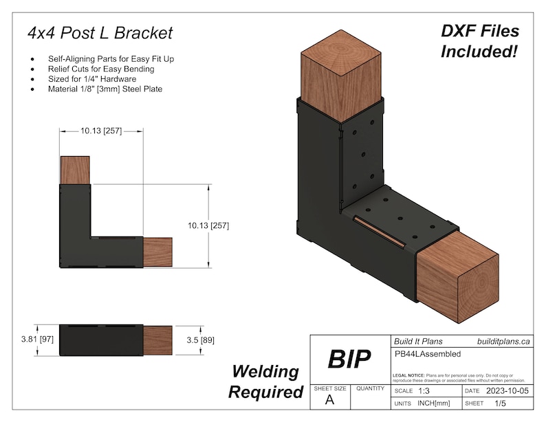 4x4 Post L Bracket DIY Cut Files - Pergola L Bracket DXF Cut File for 3 ...