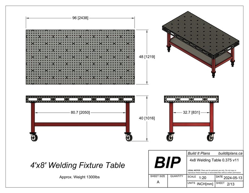 4x8 HD Welding Fixture Table 0.375 Thick Steel Plans and DXF Cut Files ...
