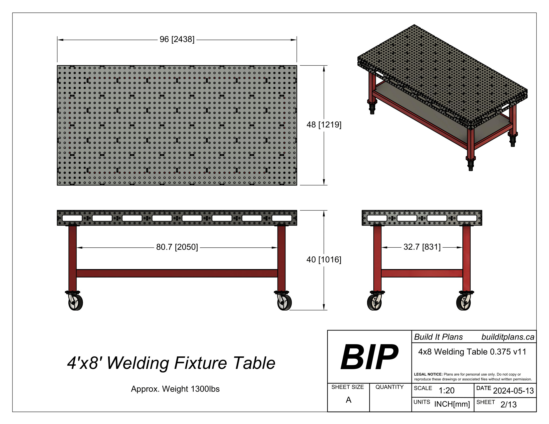 4x8 HD Welding Fixture Table 0.375 Thick Steel Plans and DXF Cut Files for DIY 3/8 48x96 ...
