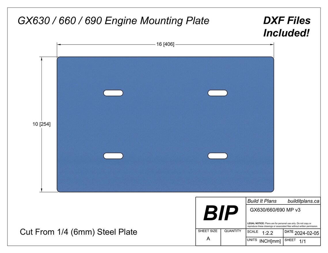 Honda GX690 GX660 GX630 V-twin Engine Mounting Plate Cut Files DXF Plasma Files for Honda V-twin ...