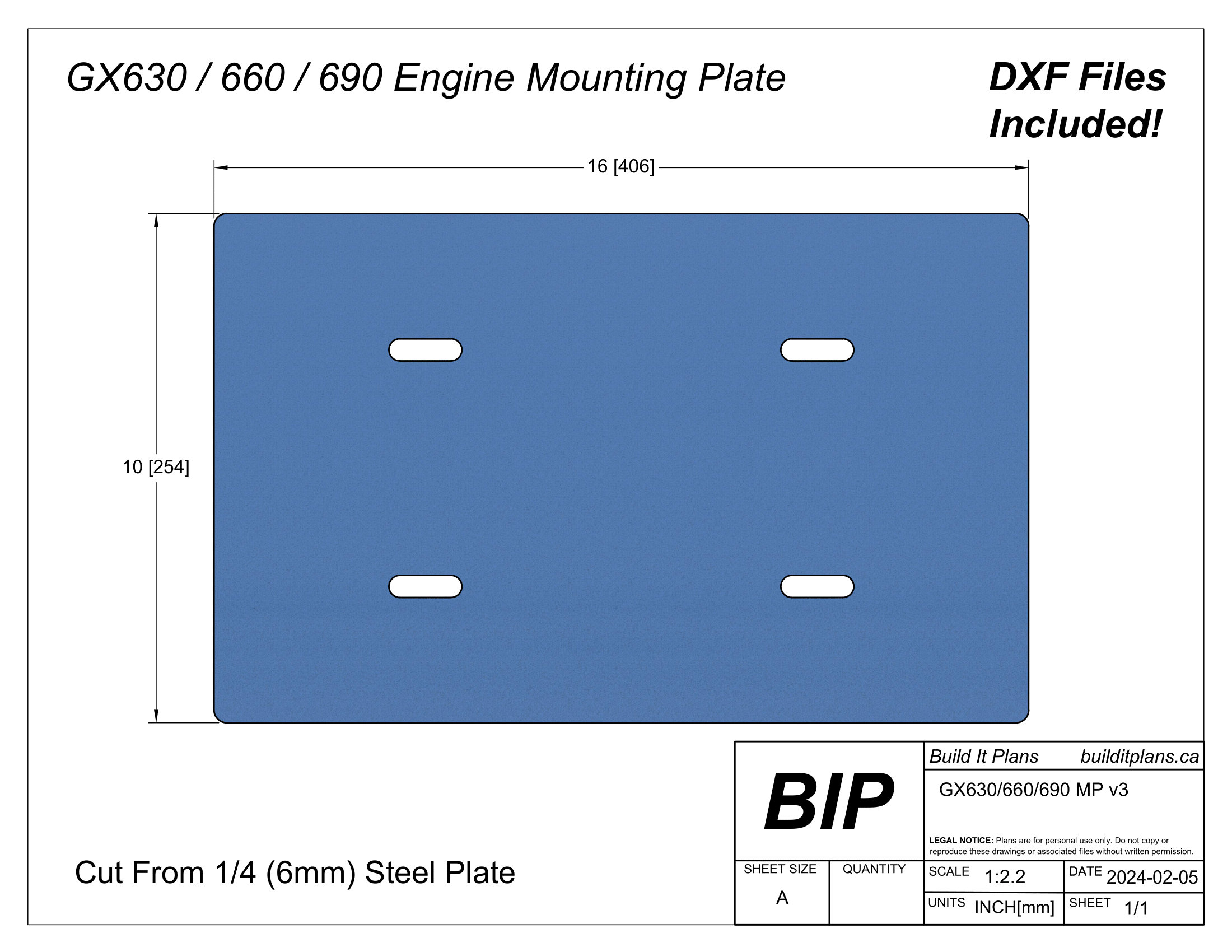 Honda GX690 GX660 GX630 V-twin Engine Mounting Plate DXF Cut Files - Etsy