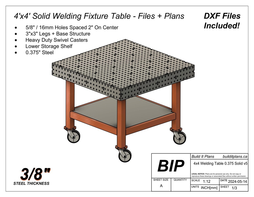 4x4 HD Solid Welding Fixture Table DXF - 0.375 Thick Steel Plans and ...