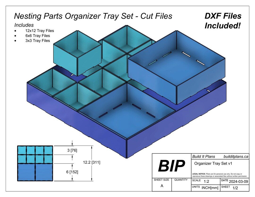 Nesting Parts Organizer Tray Set Cut Files Multiple Organizer Trays DXF ...