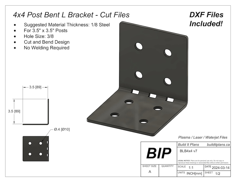 4x4 Post L Bracket DXF Cut File - Etsy