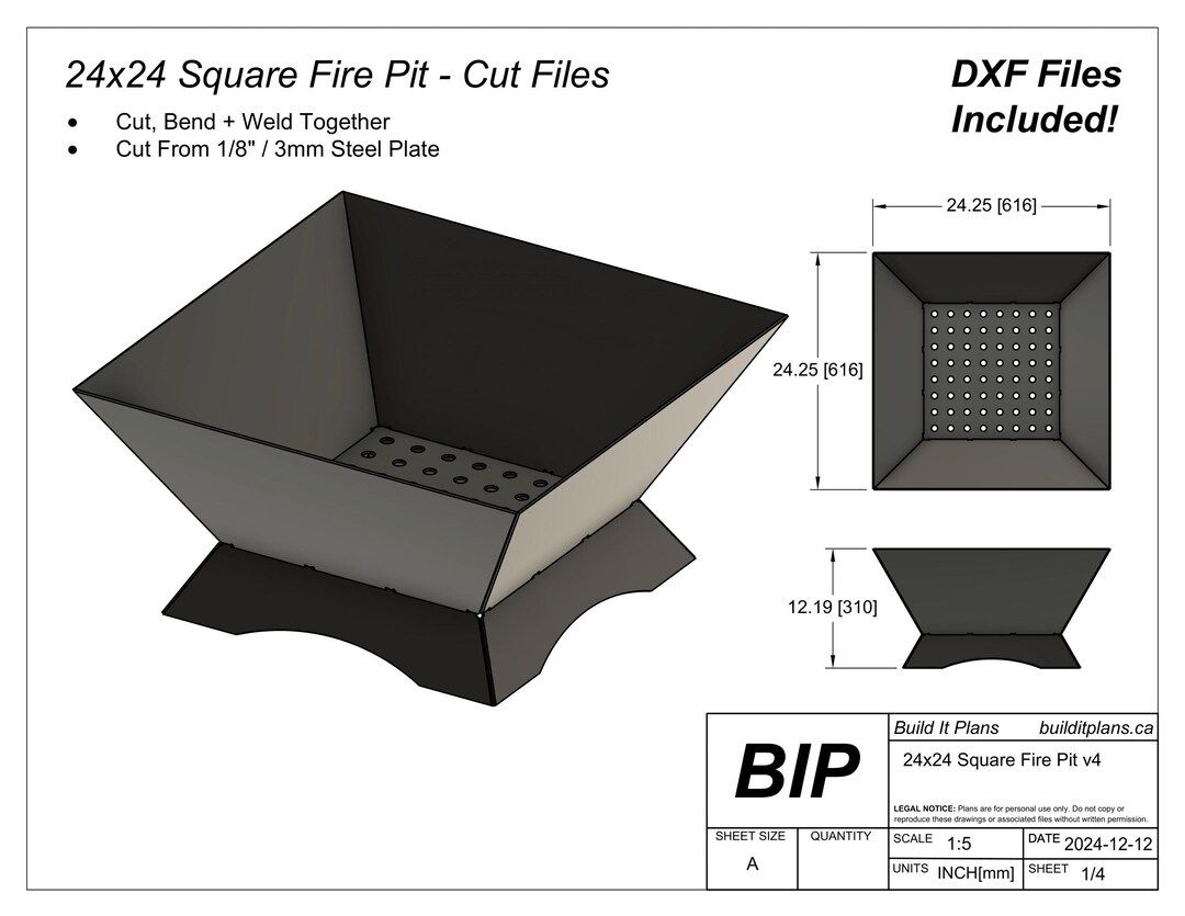 24"x24" Tapered Square Fire Pit DXF Cut Files and Plans 24x24 - Etsy