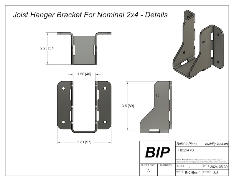 2x4 Joist Hanger Bracket Cut File: DXF Plasma File (digital Download ...