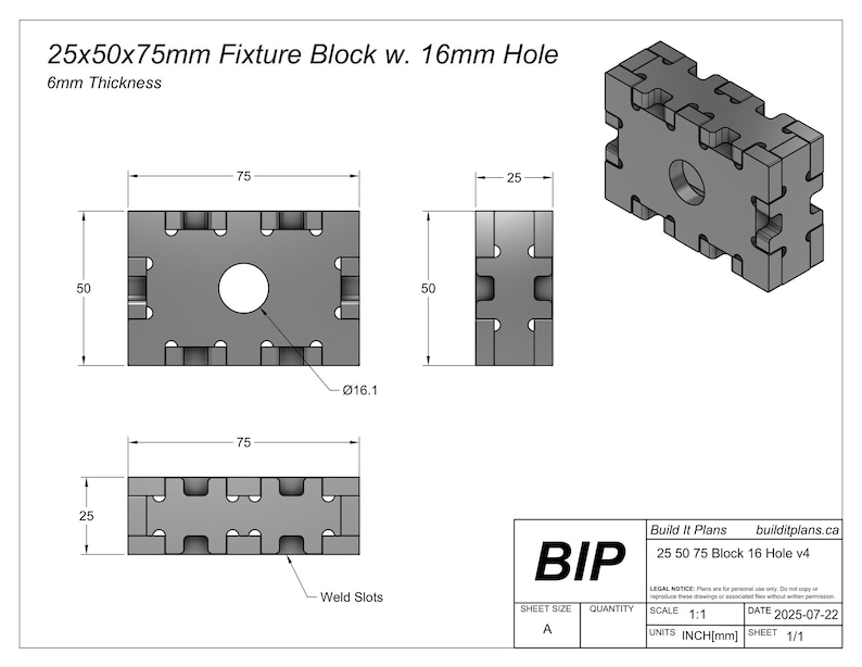 25 X 50 X 75 Mm Fixture Block DXF Cut Files - 6mm Steel - Etsy