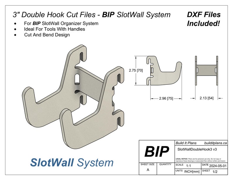 Slotwall 3 Double Hook Hanger Cut Files for DIY Slatwall Pegboard Wall ...