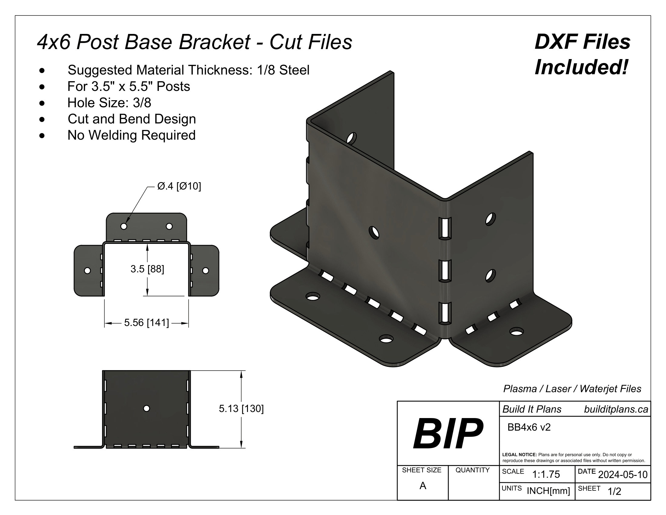 4x6 Post Base Bracket Cut File 4x6 Post Mount Cut File for Pergola DXF ...