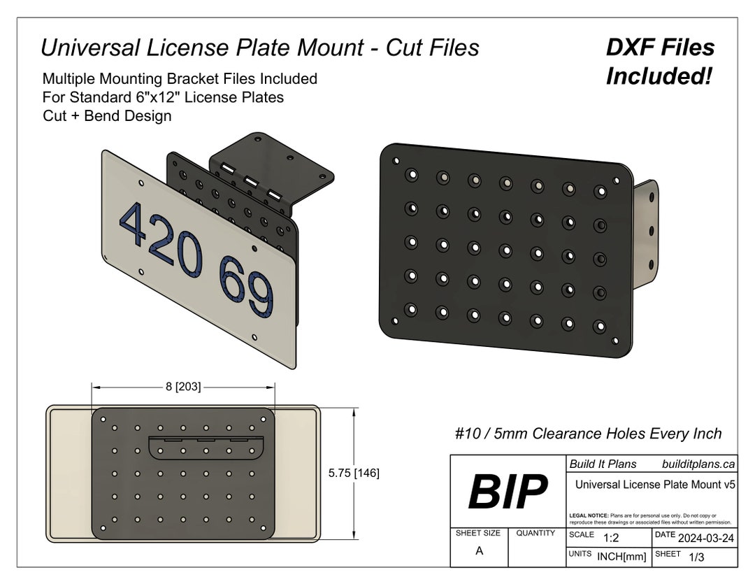 Universal License Plate Bracket DXF– CNC Cut Files for Custom Plate ...