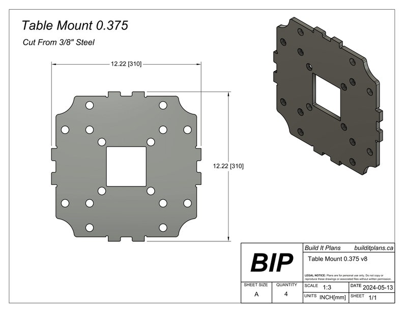 4x8 HD Welding Fixture Table 0.375 Thick Steel Plans and DXF Cut Files ...