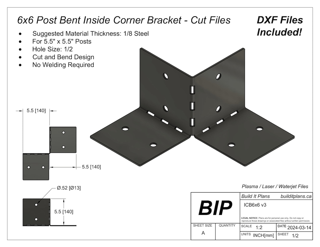 6x6 Post Inside Corner Bracket Cut File for Pergola - Post Corner DXF ...