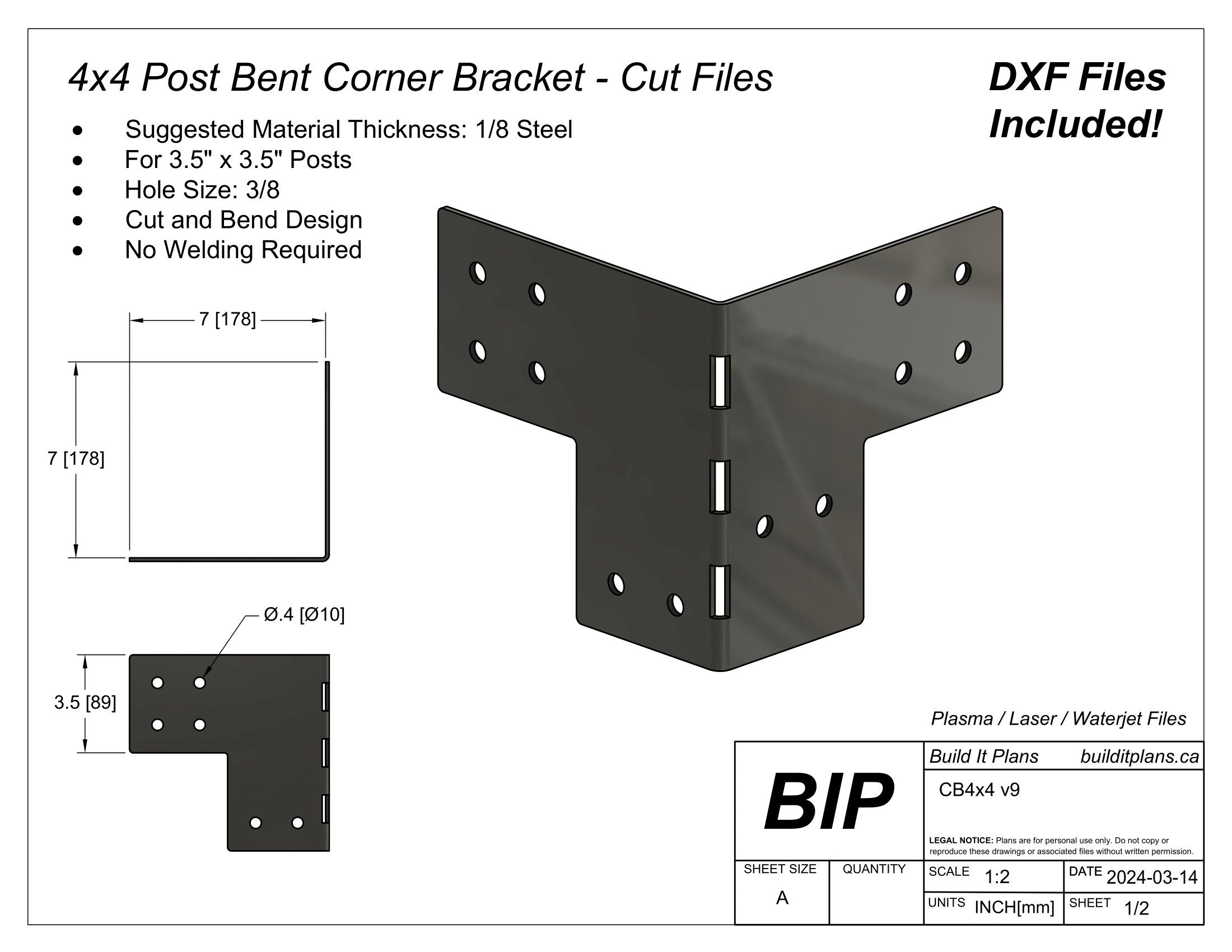 4x4 Post Corner Bracket DXF Cut File - Etsy