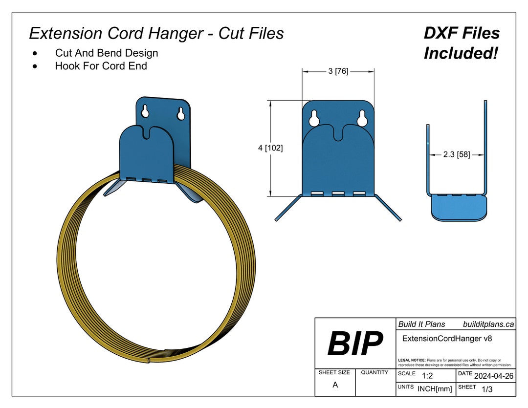 Cord Hanger DXF - Wall Mount Cable Hook Cut File - Etsy