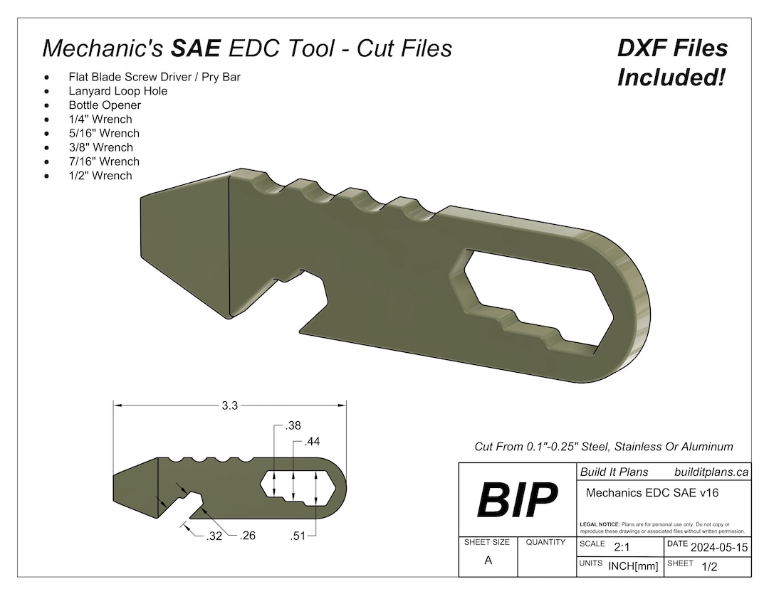 Mechanics EDC Tool Cut Files SAE Wrench and Bottle Opener Plasma Cut ...