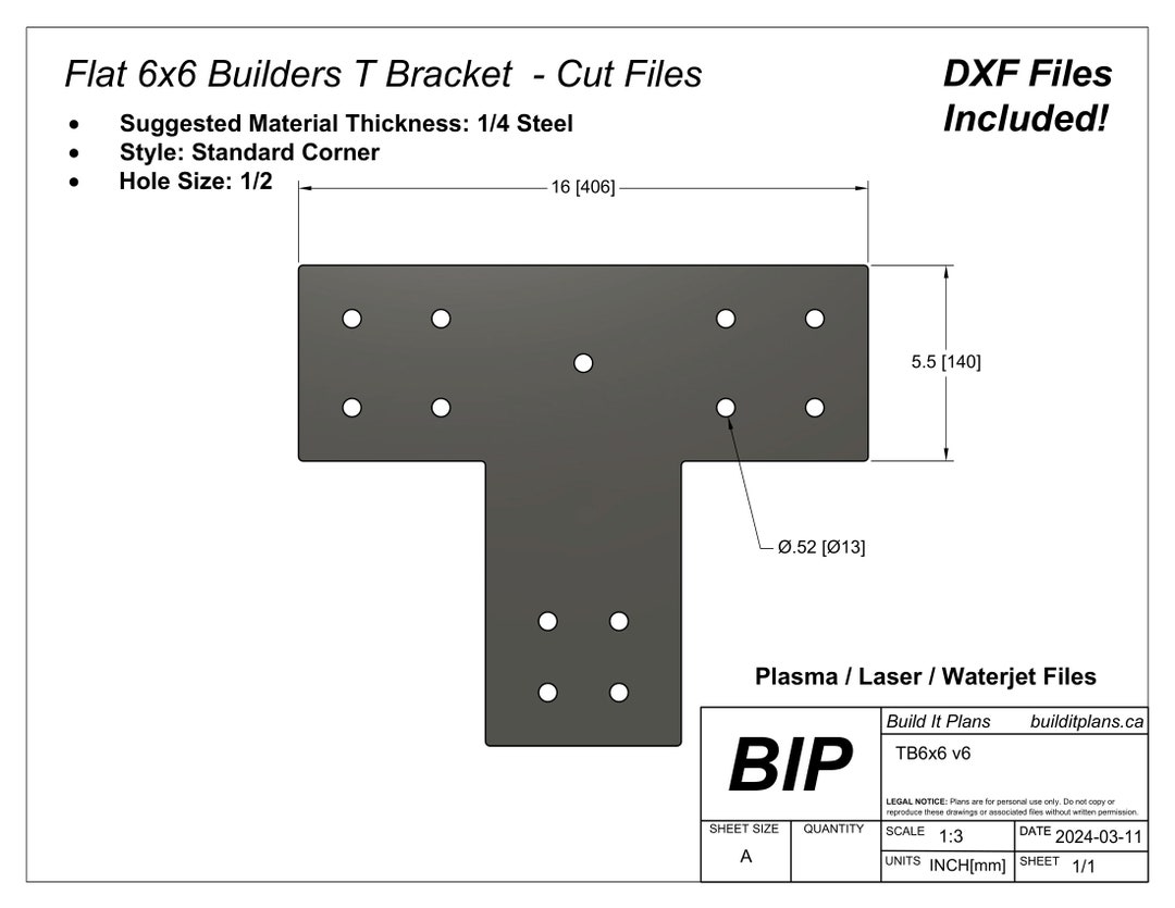 Standard 6x6 Post T Bracket DXF Cut File - Etsy