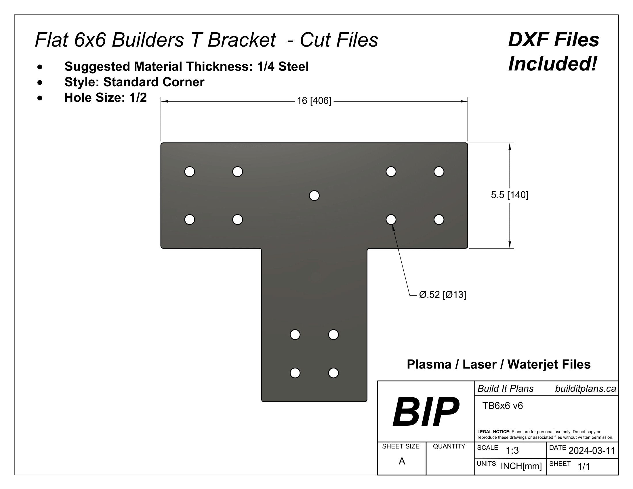 Standard 6x6 Post T Bracket Cut File for Timber Frame DXF Plasma File ...