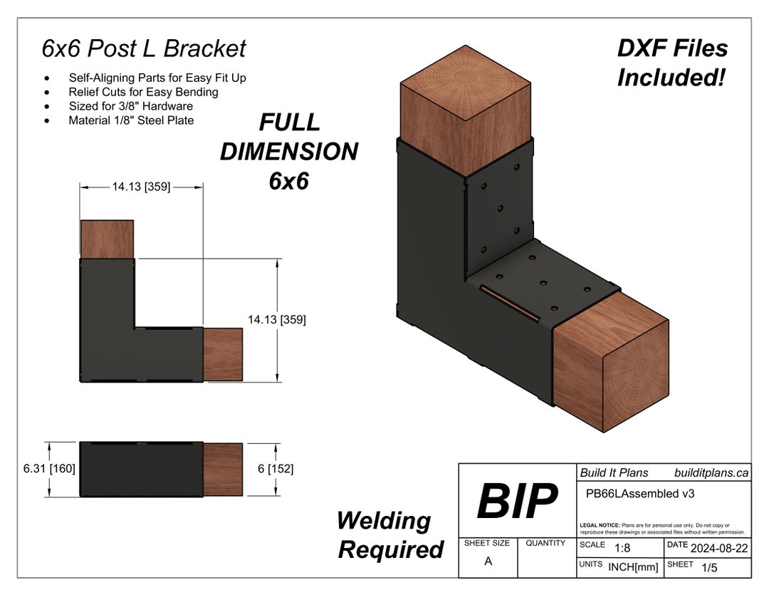 6x6 Full Dimension Post L Bracket DXF Cut Files - Etsy