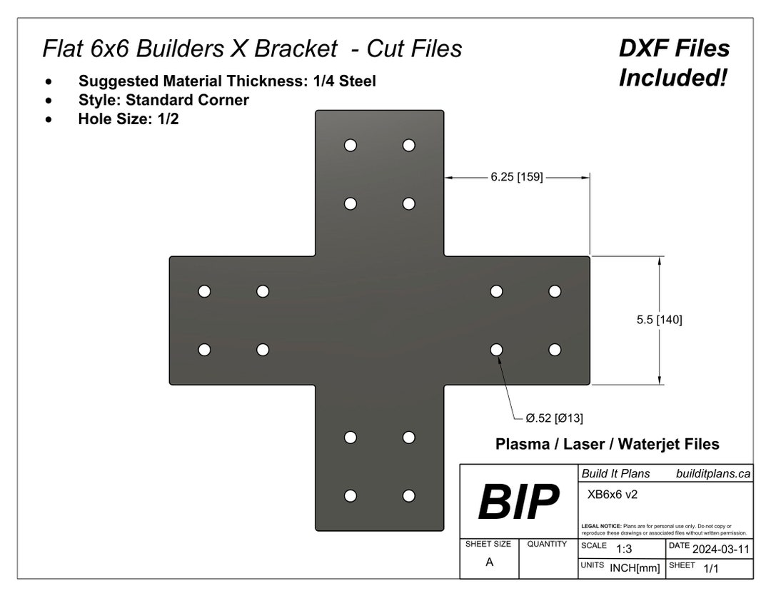 Standard 6x6 Post X Bracket Cut File for Timber Frame - DXF Plasma File ...