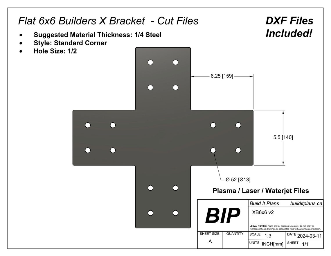 Standard 6x6 Post X Bracket Cut File for Timber Frame DXF Plasma File ...