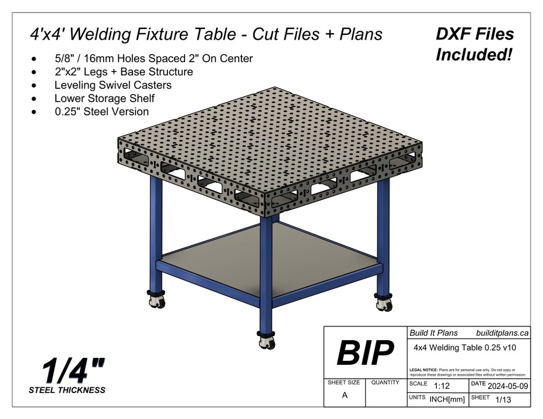 4x4 Welding Fixture Table DXF - 0.25 Thick Steel Plans and DXF Cut ...