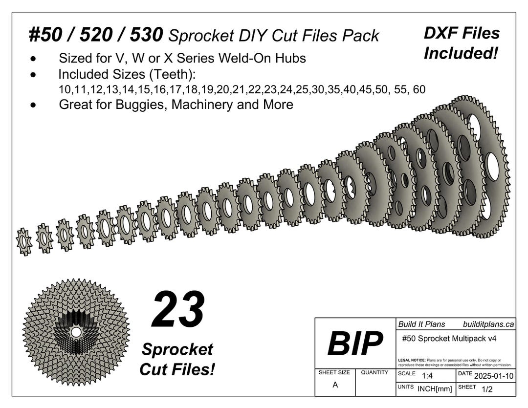 Sprocket DXF Cut Files: ANSI 50, 520, 530 Chain (digital Download) - Etsy
