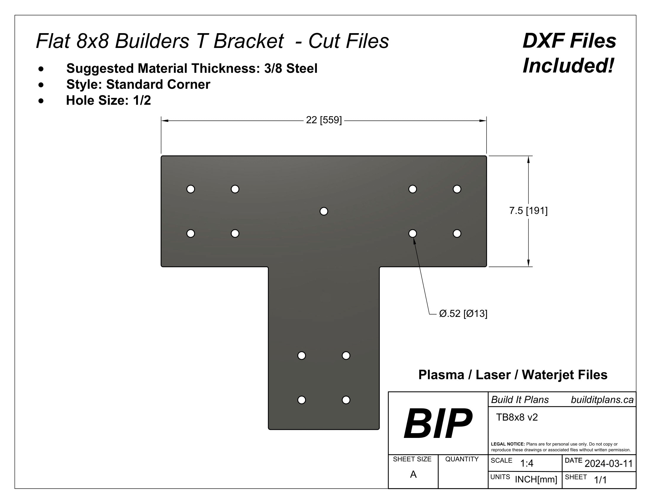 Standard 8x8 Post T Bracket Cut File Timber Frame DXF Plasma File for ...